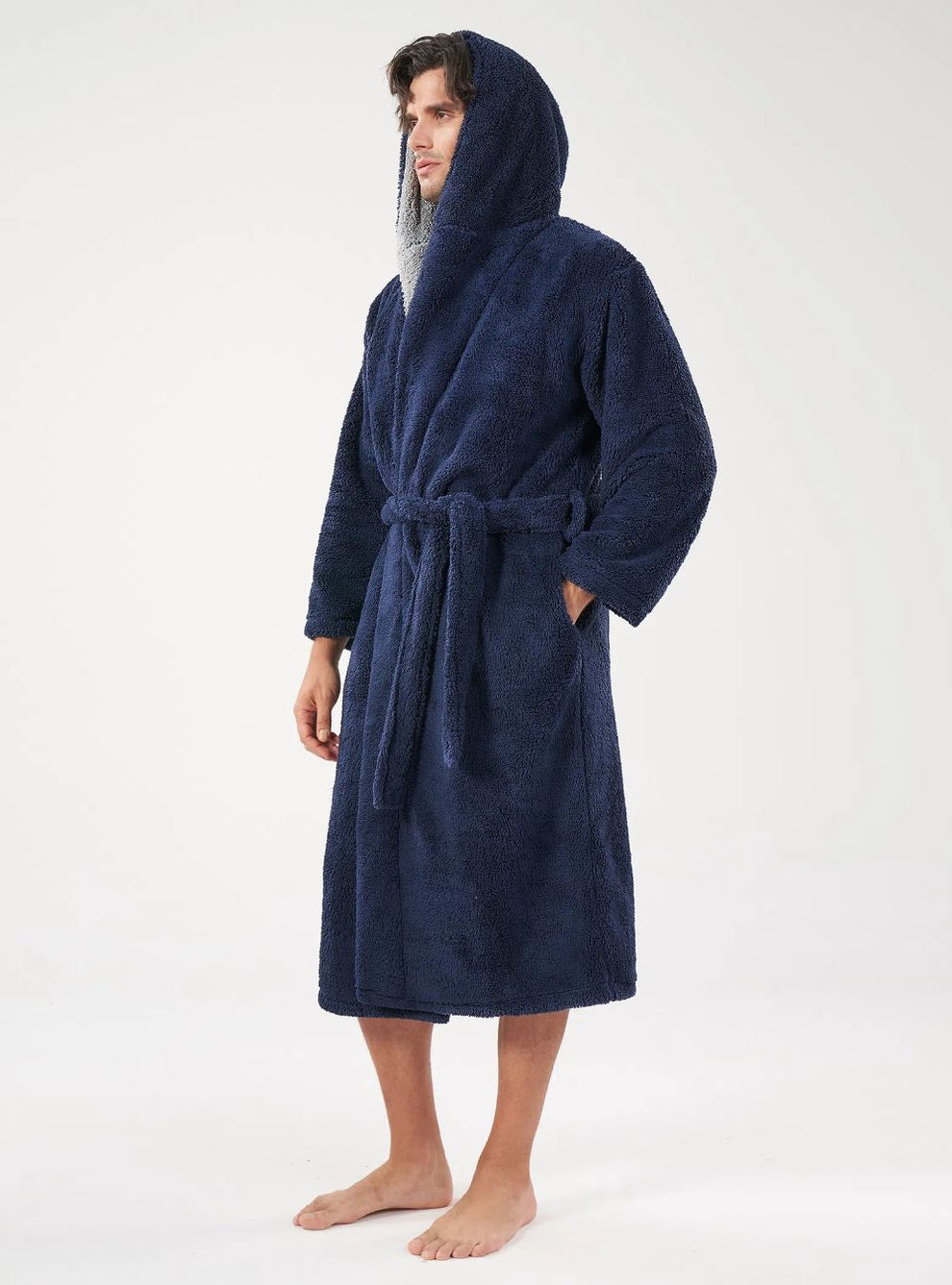 David Archy Robe With Hooded Premium Micro Fleece Full Length Warm ...