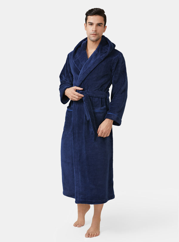 David Archy Hooded Robe Soft Coral Fleece Dressing Gown Mens Bathrobe ...